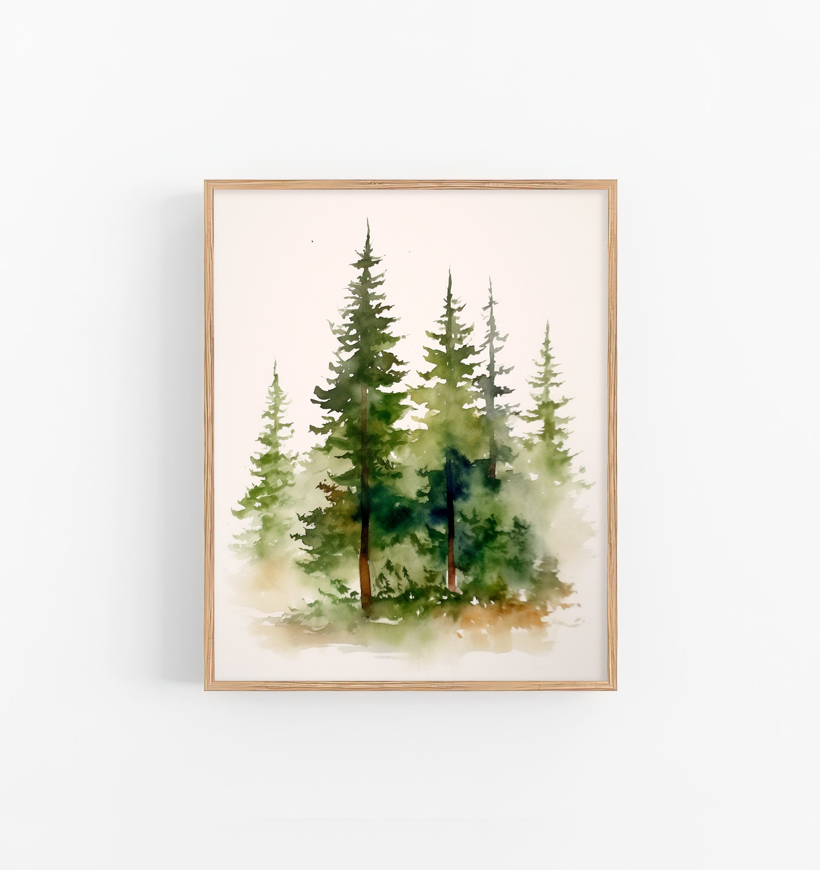 Pacific Northwest Forest Watercolor Painting Pine Trees Art Print Misty ...