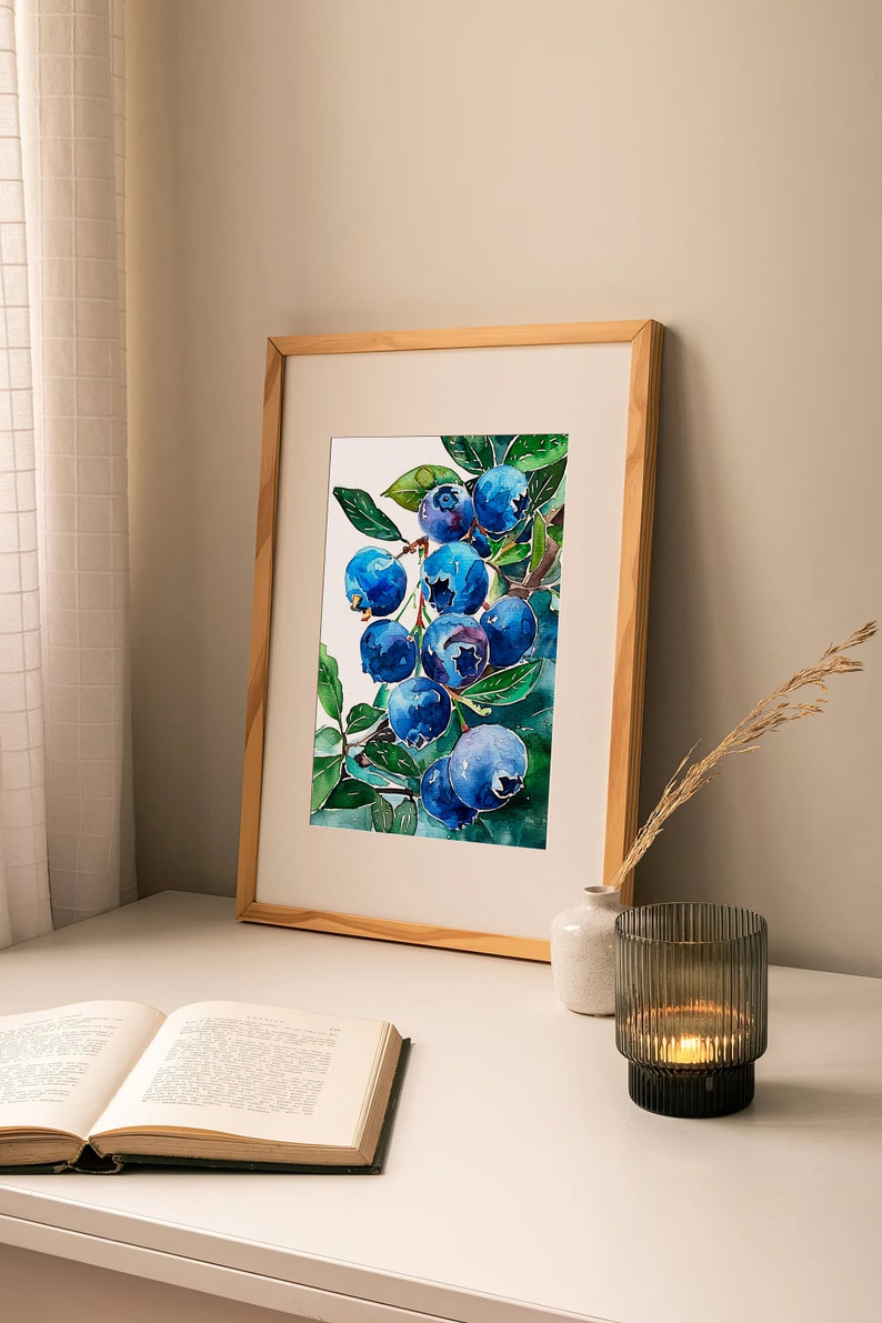 Blueberry Watercolor Painting Berry Art Print Floral Wall Art Print ...