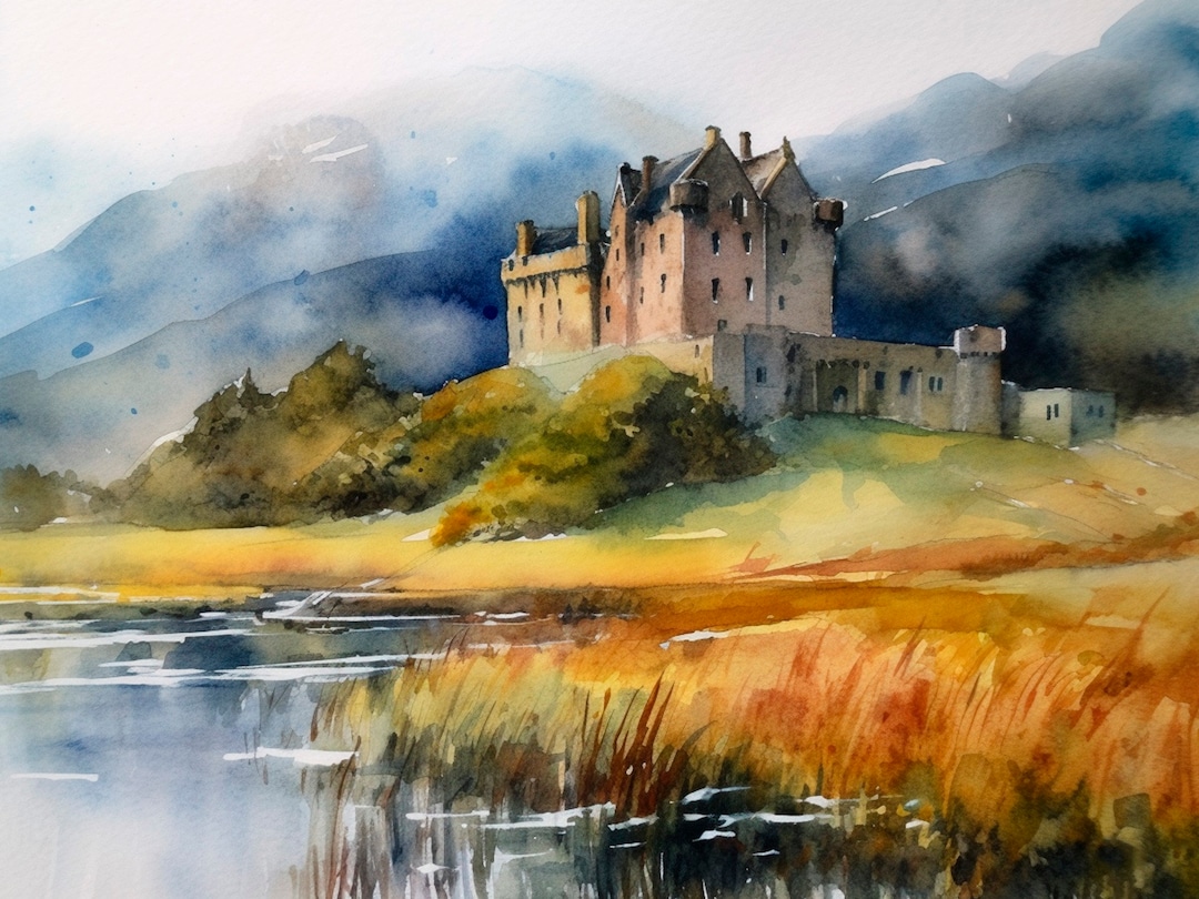 Kilchurn Castle Watercolor Art Print Scotland Landscape Painting Travel ...