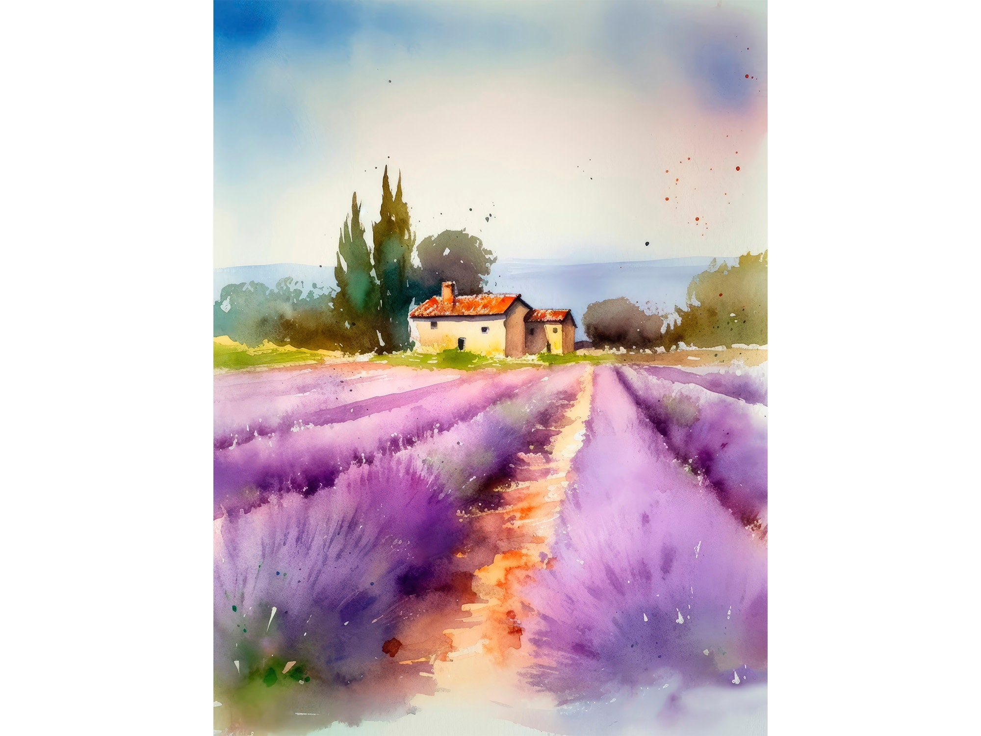 Provence Watercolor Art Print Italy Landscape Painting Lavender Fields ...