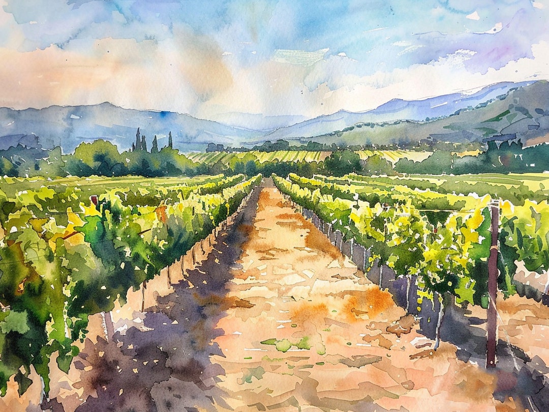 Napa Valley Print Winery Estates Watercolor Art Painting California ...