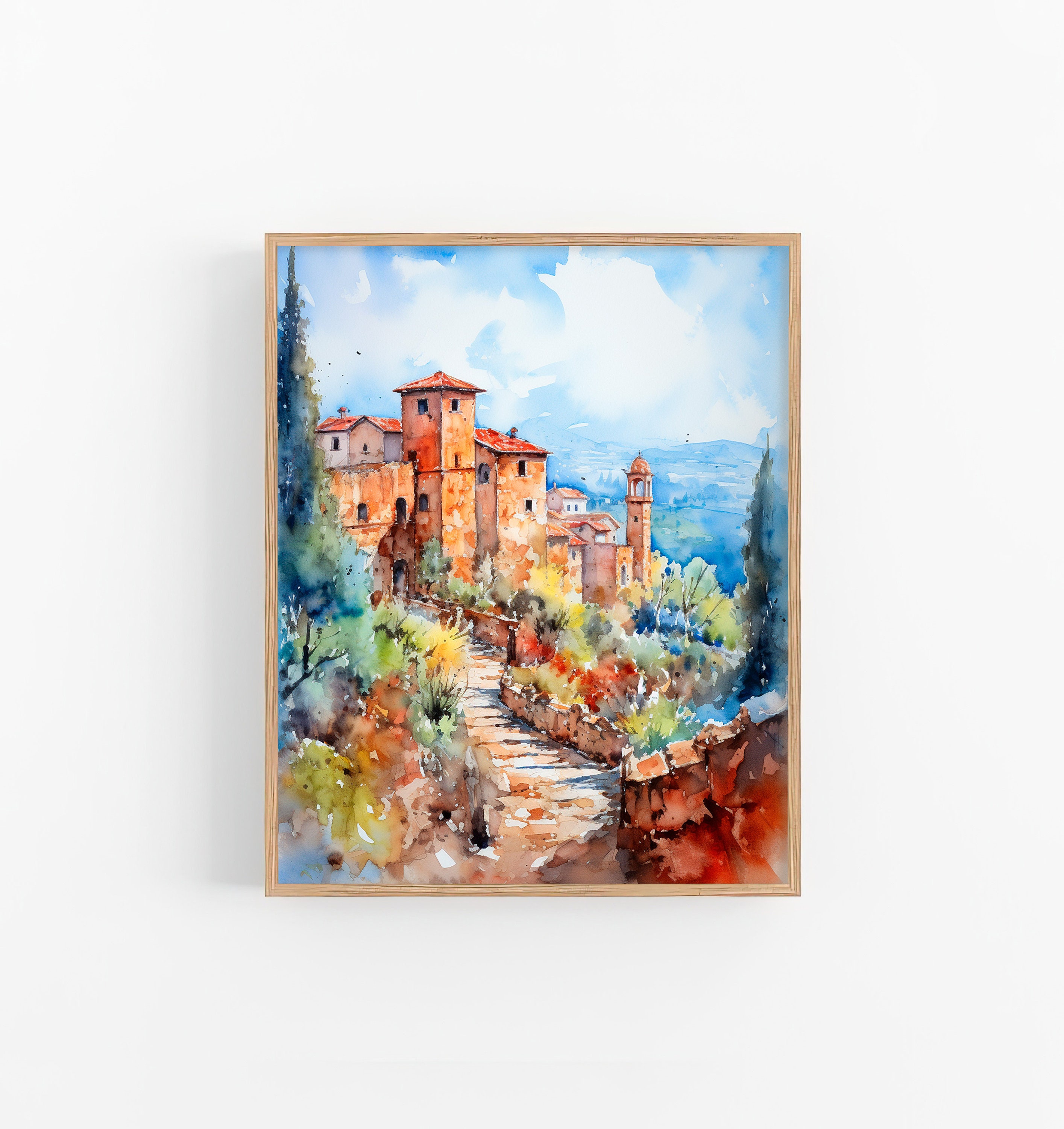 Italy Houses Watercolor Art Print Italy Landscape Painting Tuscany Art ...