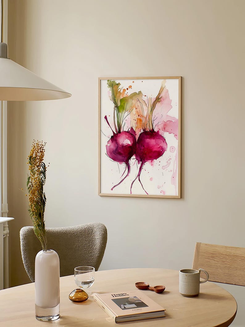 Beetroot Watercolor Print Rustic Kitchen Wall Art Farmhouse Vegetable ...