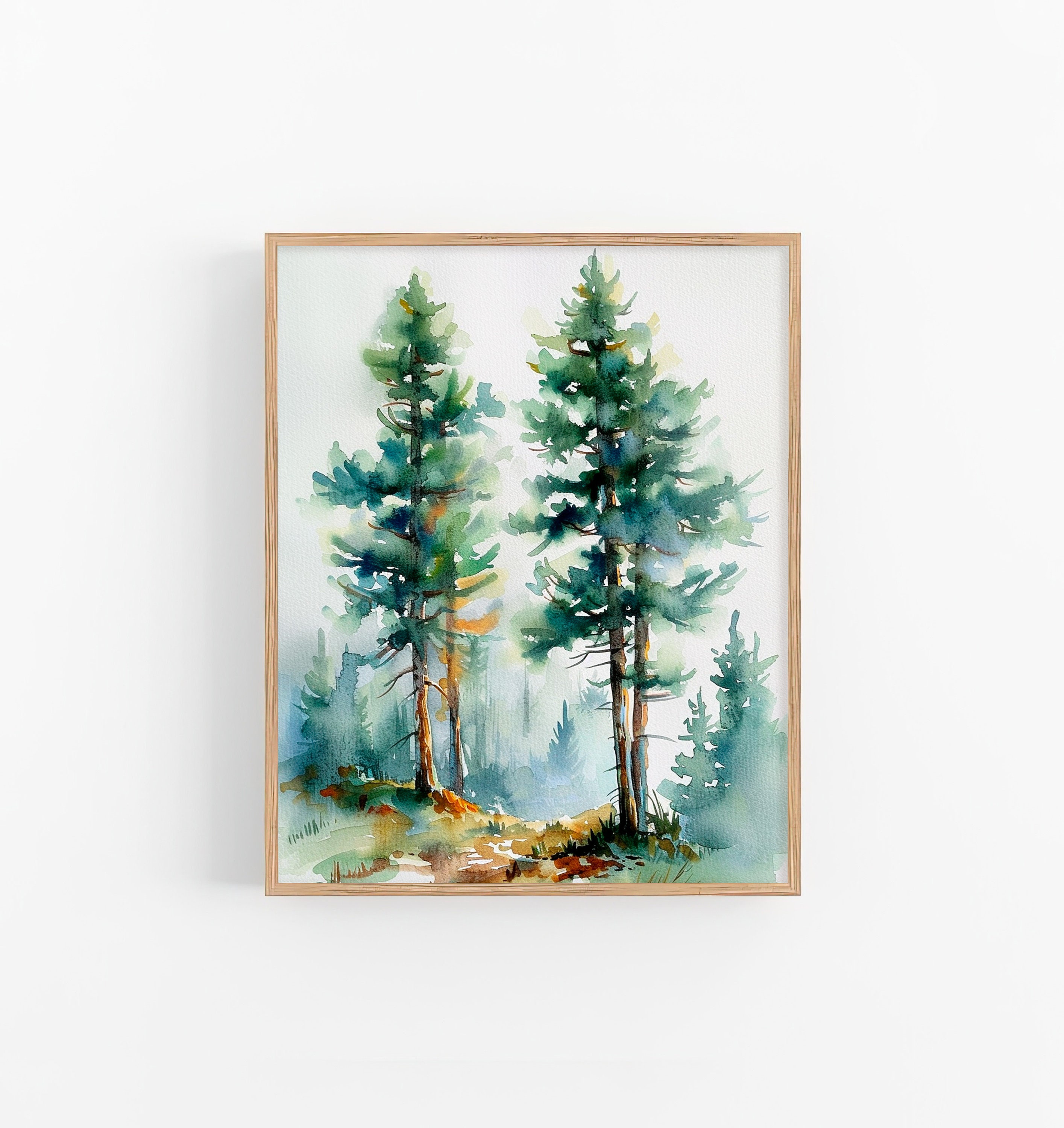 Pine Trees Art Print Colorado Foggy Forest Evergreen Trees Watercolor Wall Art Decor for Home ...
