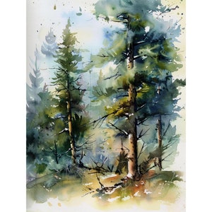 Pine Forest Watercolor Painting Pine Trees Art Print Colorado Forest ...