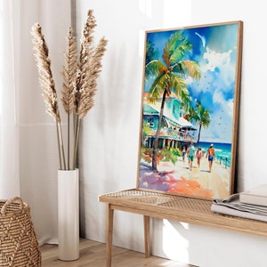 Siesta Key Beach Painting Florida Watercolor Art Print Palm Trees ...