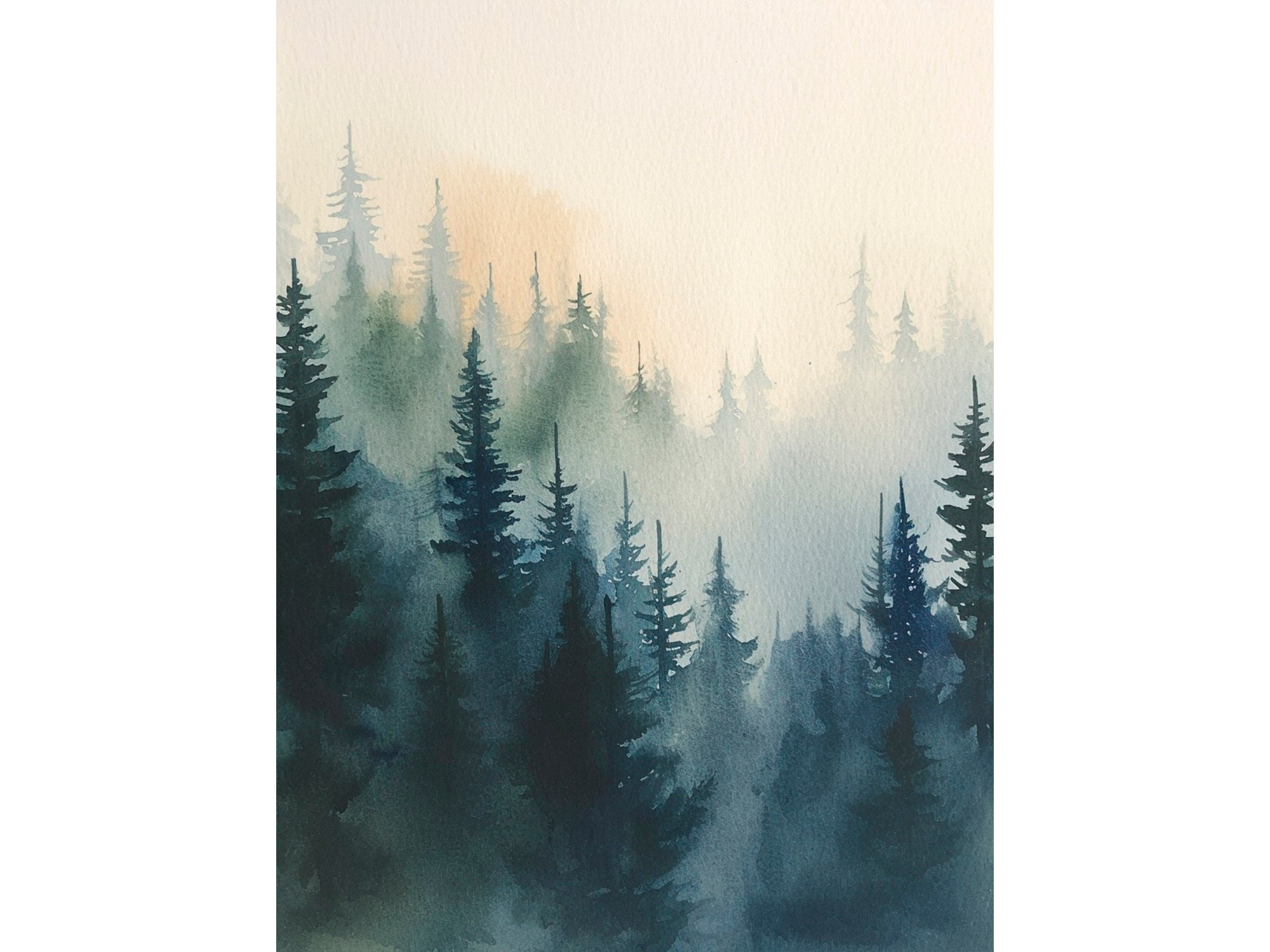 North Cascades Pine Forest Watercolor Art Print Washington Misty Forest ...