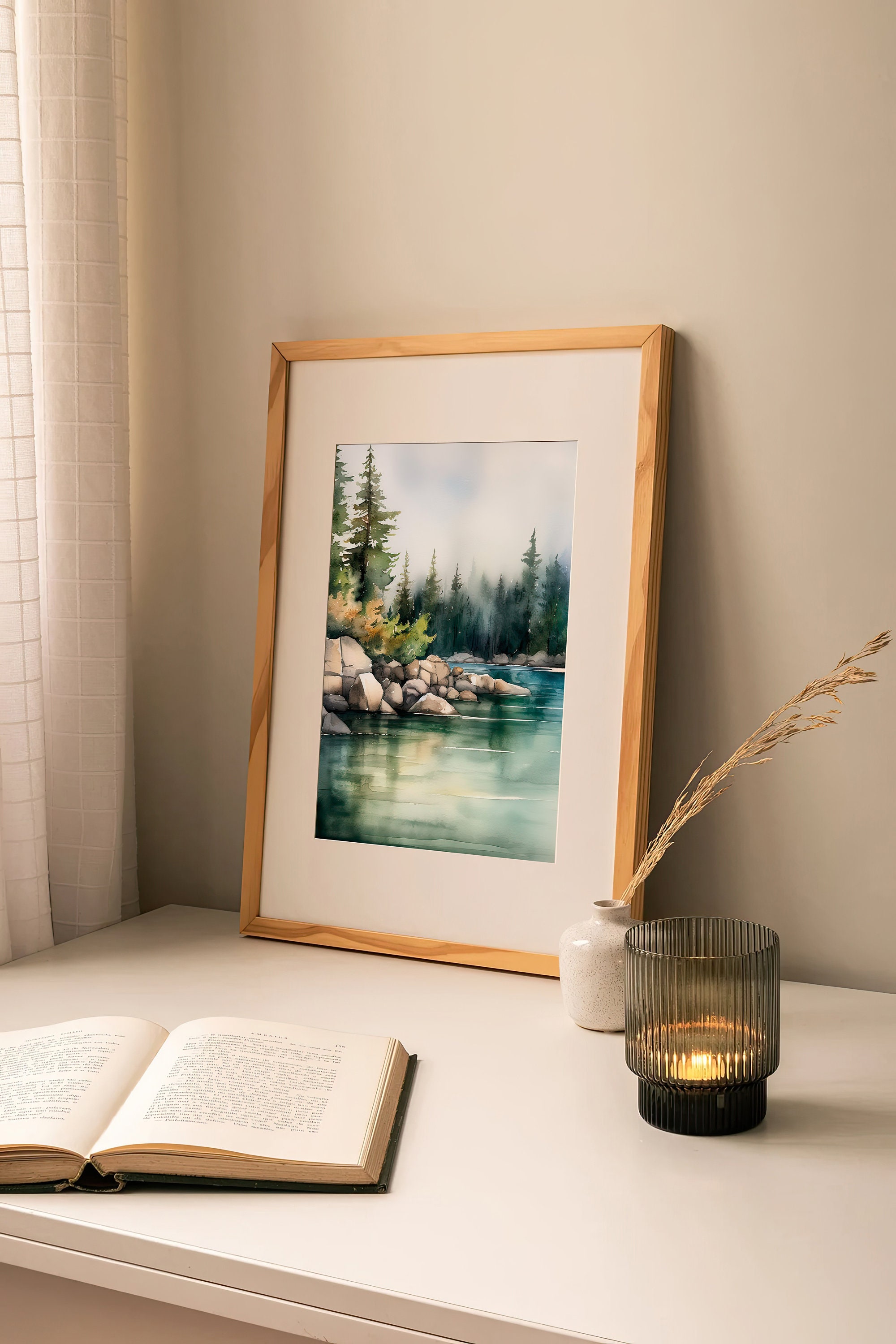 Hoh Rainforest Watercolor Art Print Pine Trees Painting Foggy Lake ...