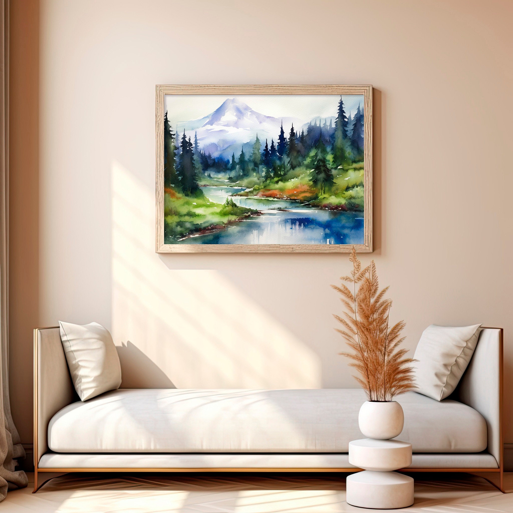 Mount Rainier Watercolor Art Print Mountains Painting Pine Forest ...