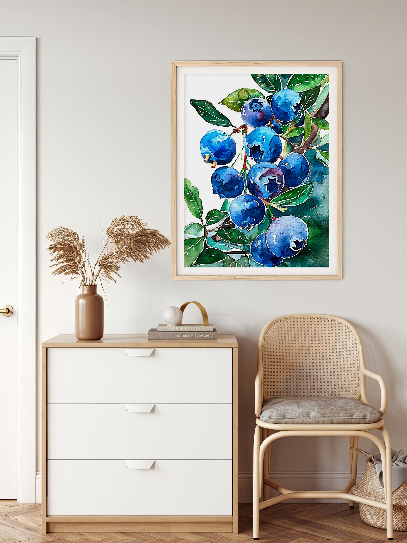 Blueberry Watercolor Painting Berry Art Print Floral Wall Art Print ...