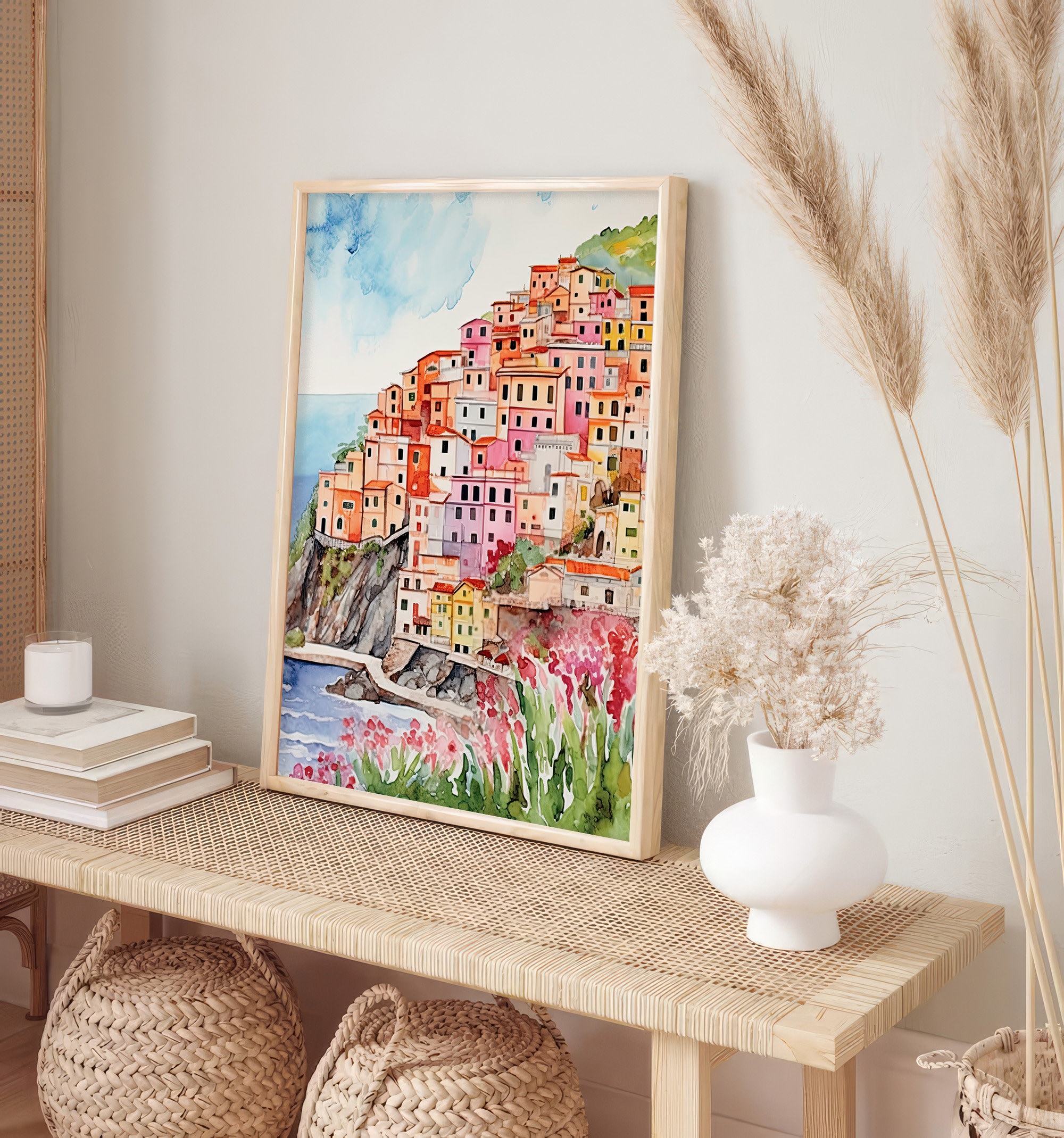 Manarola Watercolor Art Print Italy Cityscape Painting Cinque Terra ...