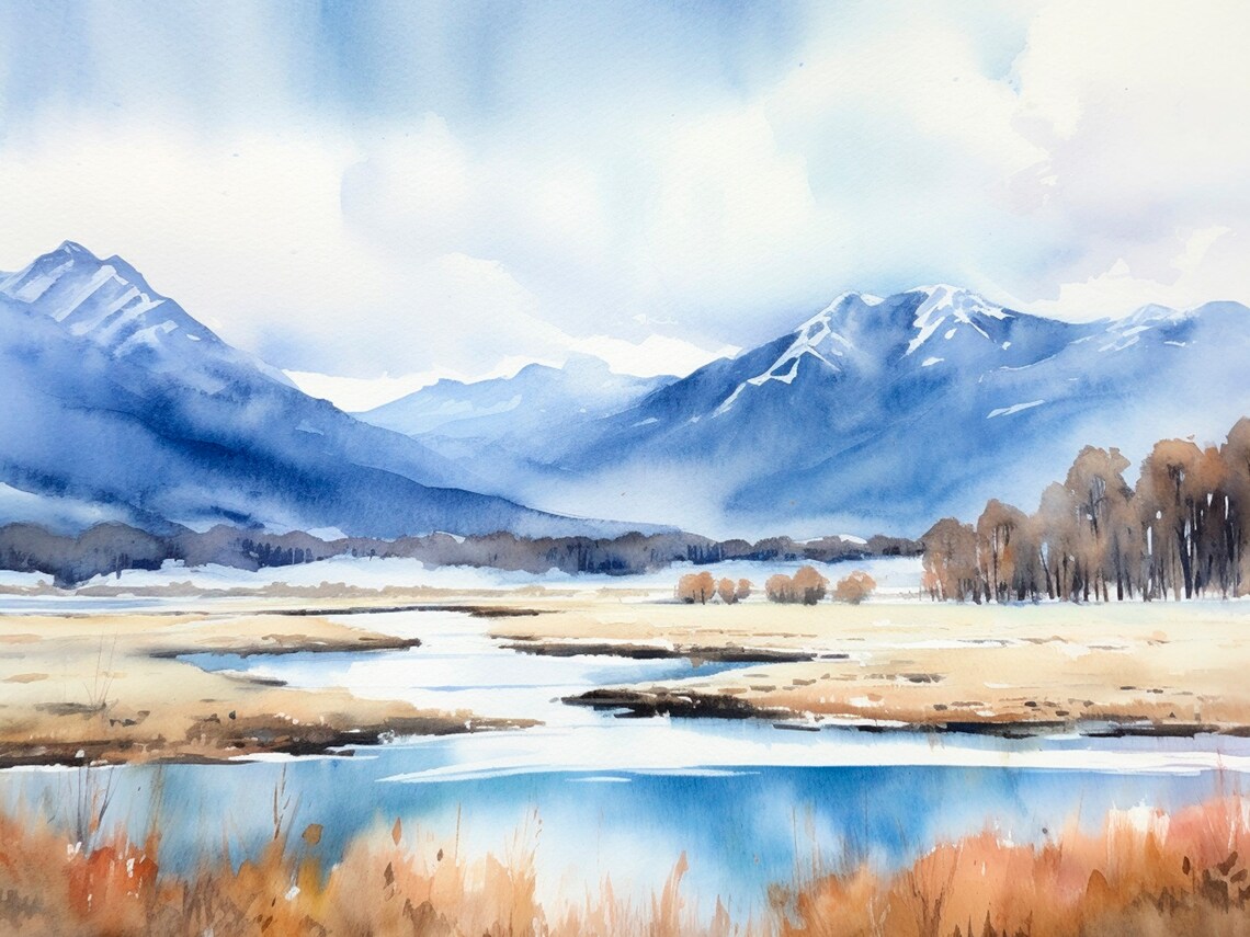 Three Sisters Mountains Watercolor Painting Oregon Landscape Art Print ...
