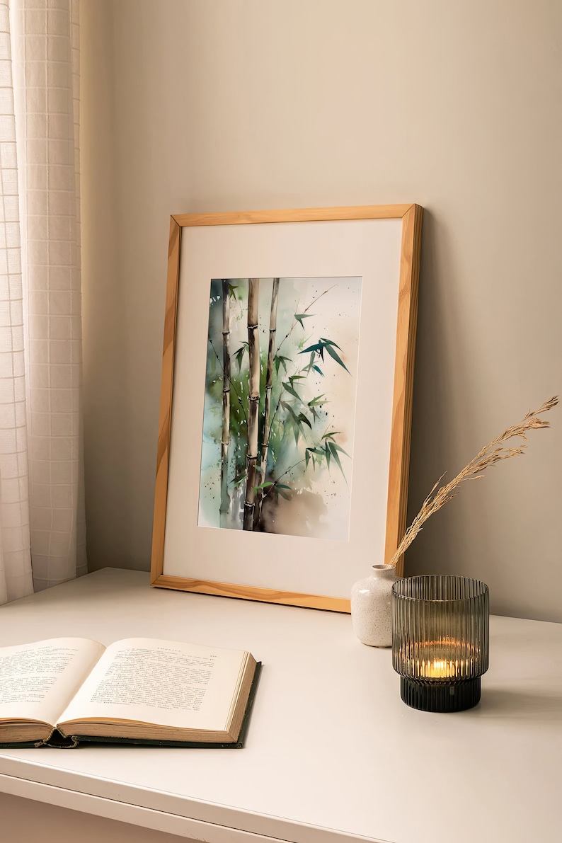 Bamboo Watercolor Art Print Bamboo Tree Painting Minimalist - Etsy