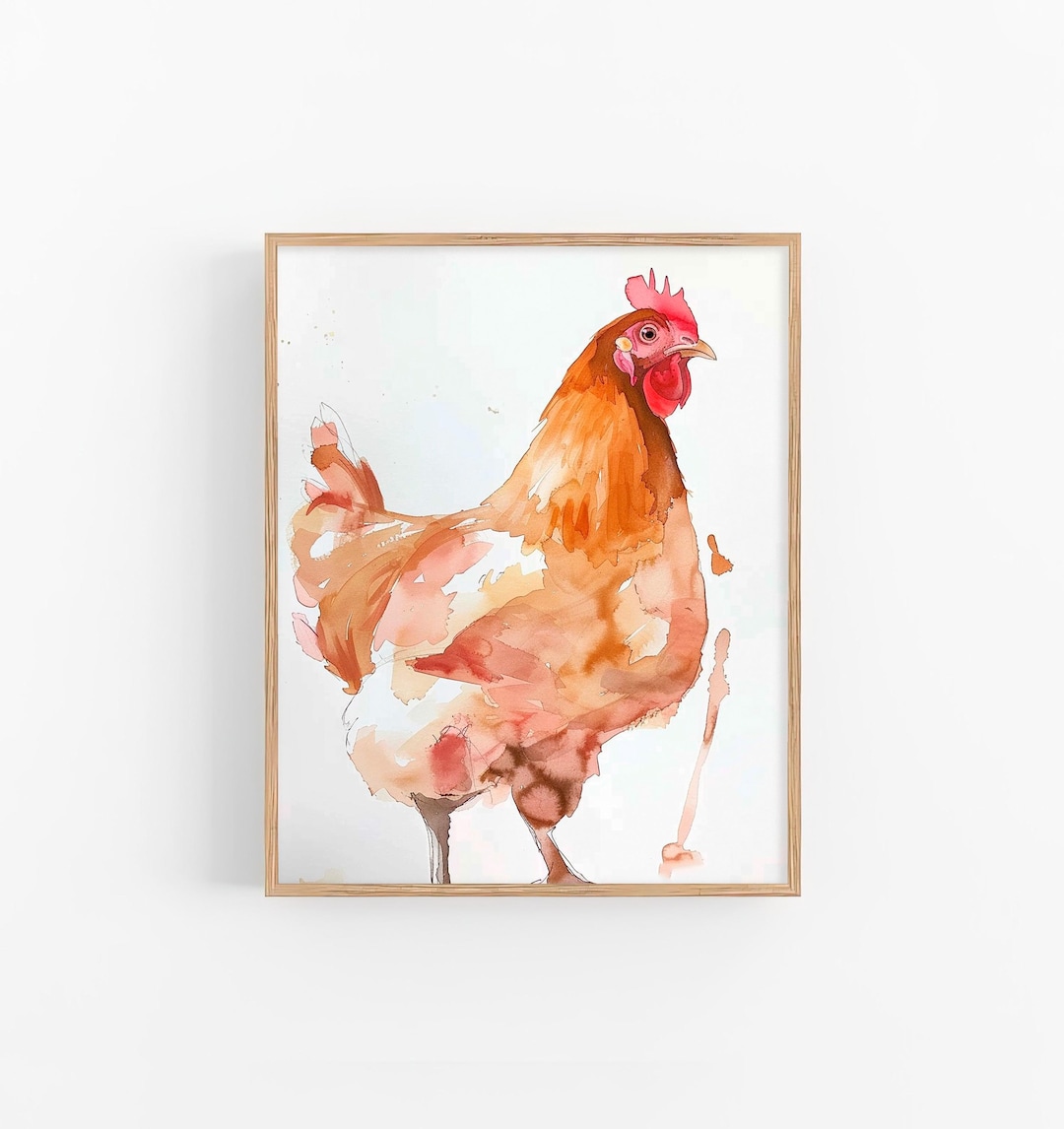 Chicken Hen Watercolor Painting Chicken Art Print Farm Birds Artwork ...