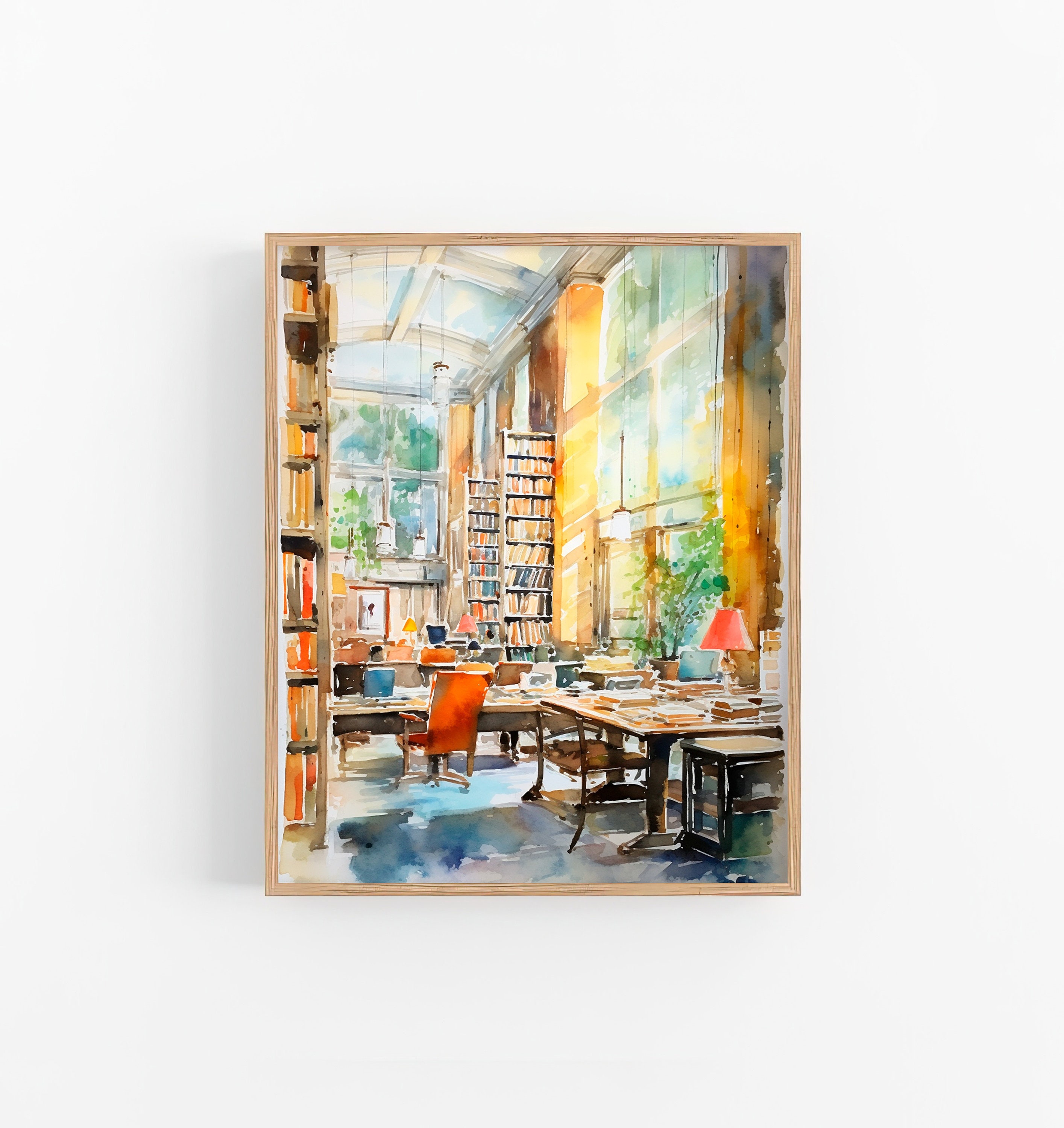 Boston Library Watercolor Painting Library Art Print Books Wall Art by ...