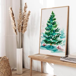 Christmas Pine Tree Watercolor Art Print Pine Trees Painting Minimalist ...