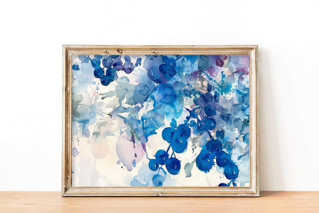 Blueberry Watercolor Art Print Berry Watercolor Painting Botanical Wall ...