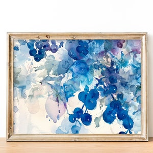 Blueberry Watercolor Art Print Berry Watercolor Painting Botanical Wall ...
