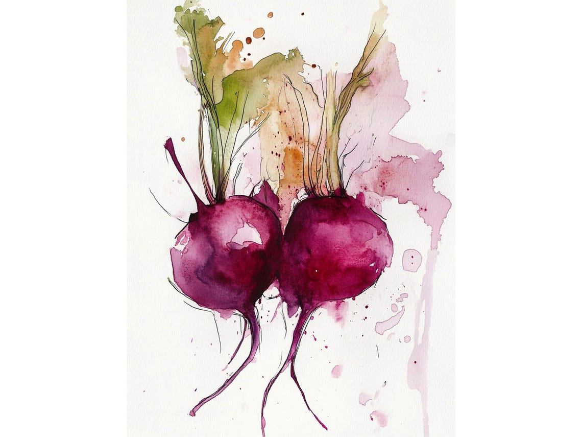 Beetroot Watercolor Print Rustic Kitchen Wall Art Farmhouse Vegetable ...
