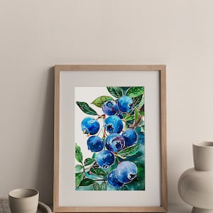 Blueberry Watercolor Painting Berry Art Print Floral Wall Art Print ...