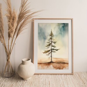 Pine Tree Watercolor Art Print Misty Forest Poster Minimalist Wall Art ...