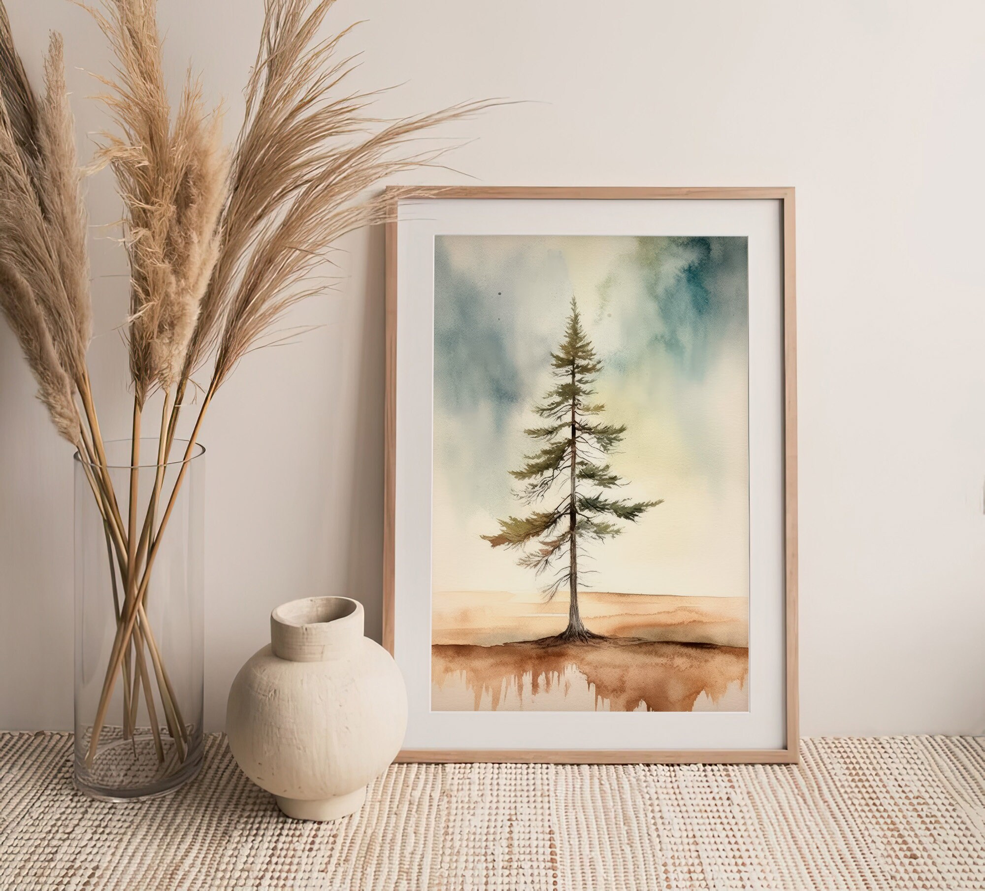 Pine Tree Watercolor Art Print Misty Forest Poster Minimalist Wall Art ...