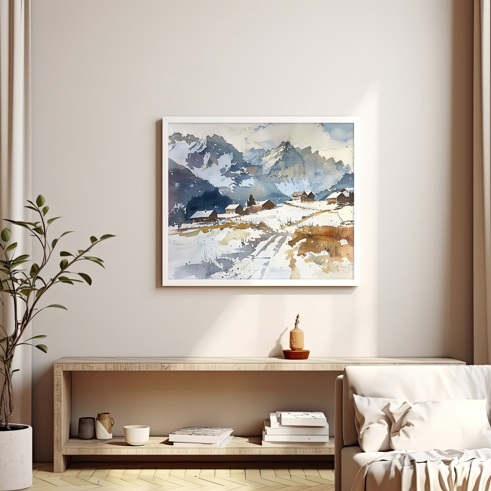 Pennine Alps Mountains Watercolor Art Print Alps Landscape Painting ...