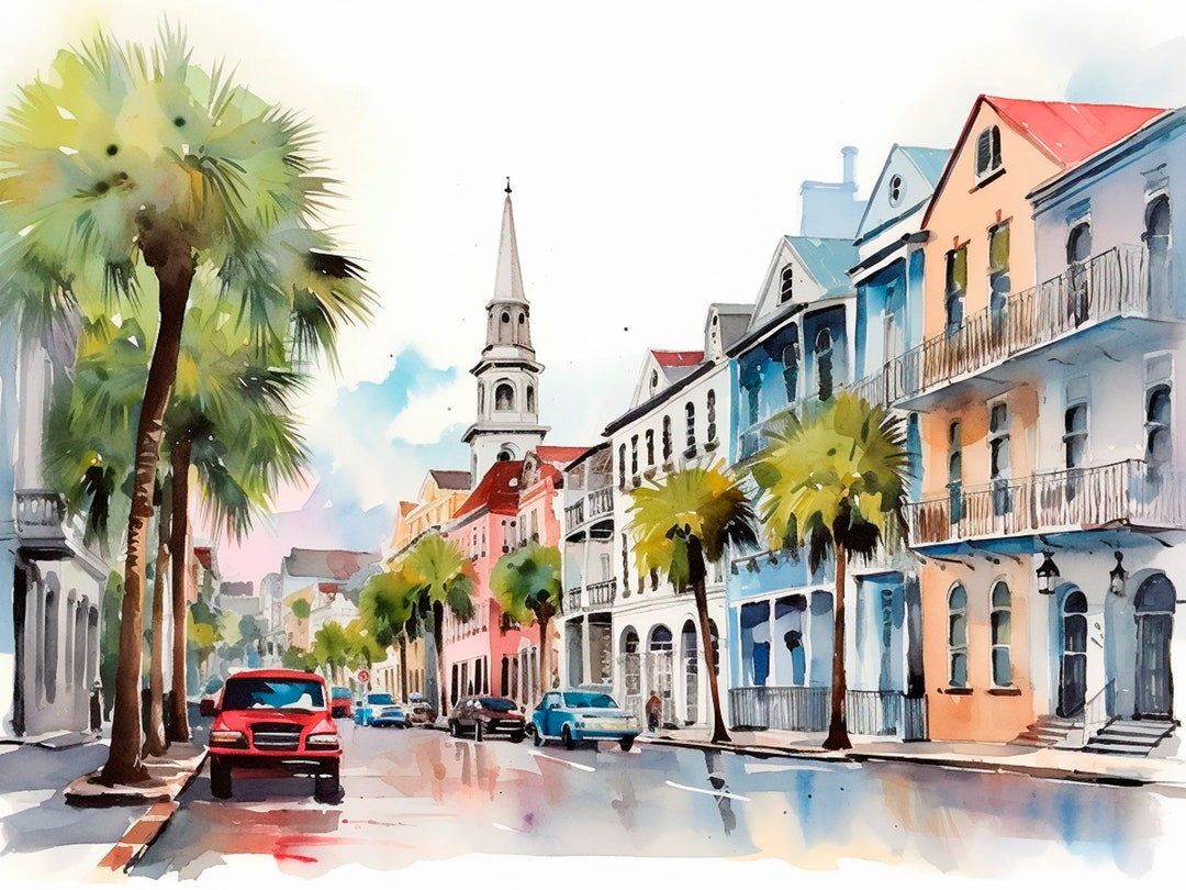 Charleston Watercolor Print Cityscape Art Painting Urban Landscape Wall ...