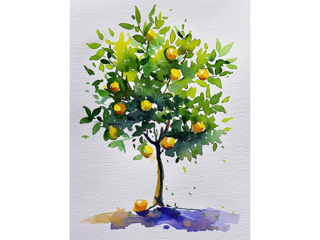 Lemon Tree Watercolor Painting Lemons Watercolor Art Print Fruits Wall ...