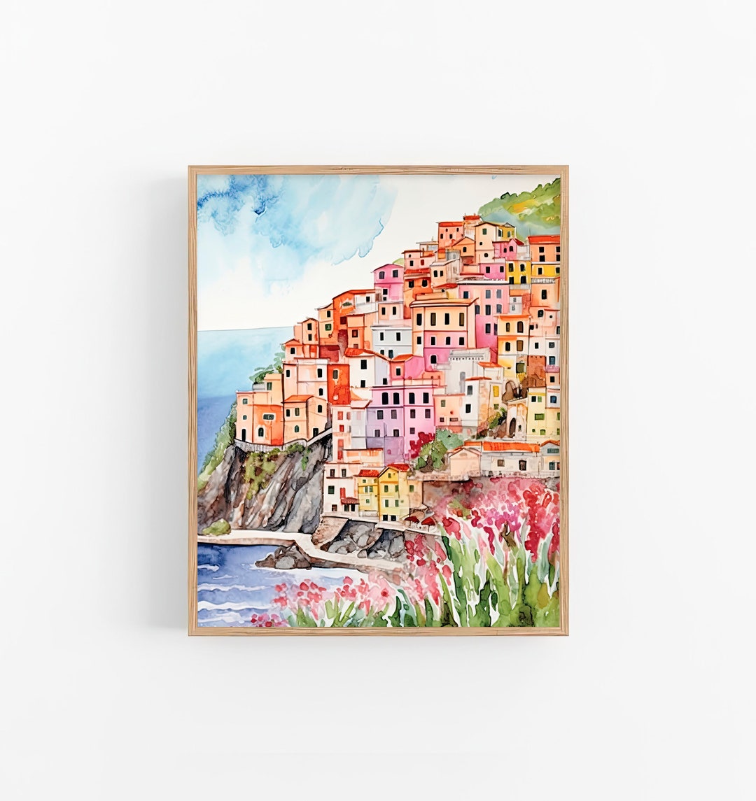 Manarola Watercolor Art Print Italy Cityscape Painting Cinque - Etsy
