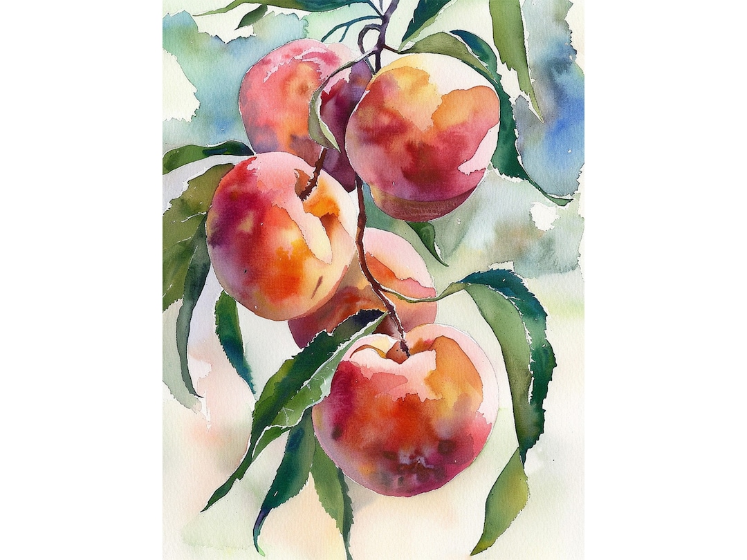 Peaches Watercolor Painting Fruit Watercolor Art Print Kitchen Wall Art ...