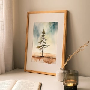 Pine Tree Watercolor Art Print Misty Forest Poster Minimalist Wall Art ...