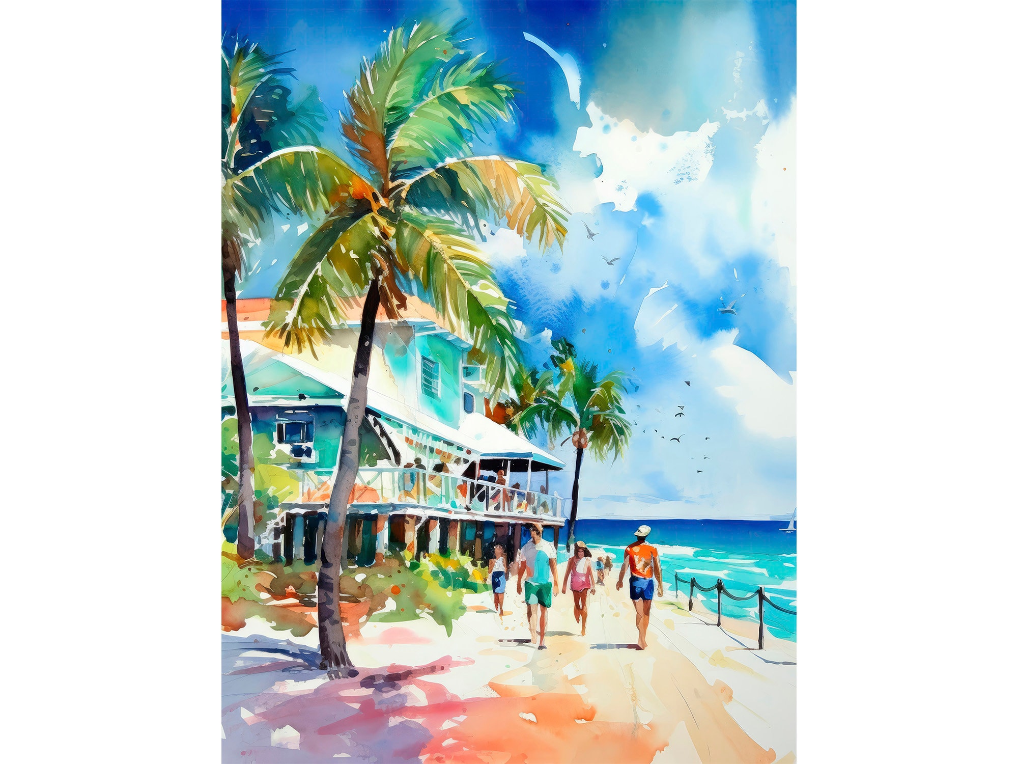Siesta Key Beach Painting Florida Watercolor Art Print Palm Trees ...