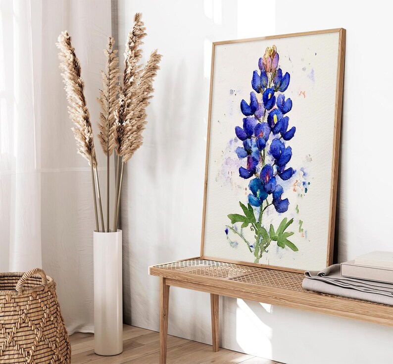 Bluebonnet Flower Watercolor Painting Flowers Watercolor Art Print ...