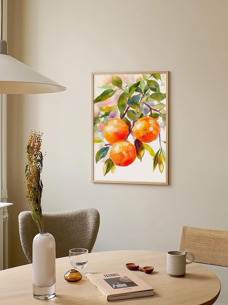 Orange Tree Watercolor Print Citrus Fruit Wall Art Kitchen Decor ...