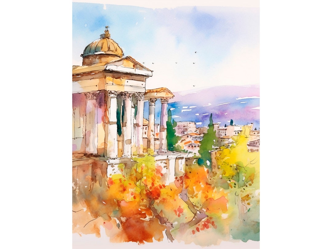 Athens Watercolor Painting Greece Sights Watercolor Art Print Travel ...