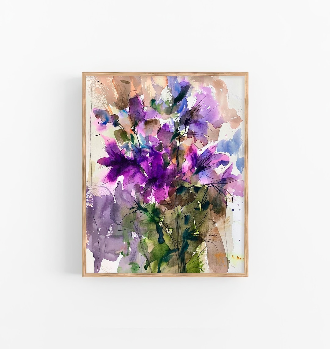 Violet Flowers Watercolor Art Print Floral Painting Abstract Flowers ...