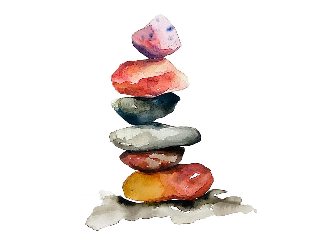 Balancing Stones Watercolor Art Print Meditation Wall Art Yoga Art ...