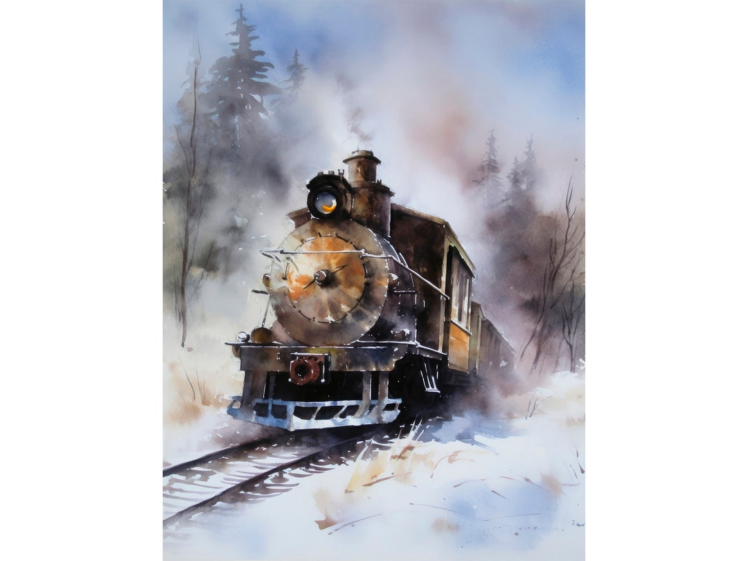 Durango Painting Winter Forest Watercolor Art Print Train Artwork Pine ...