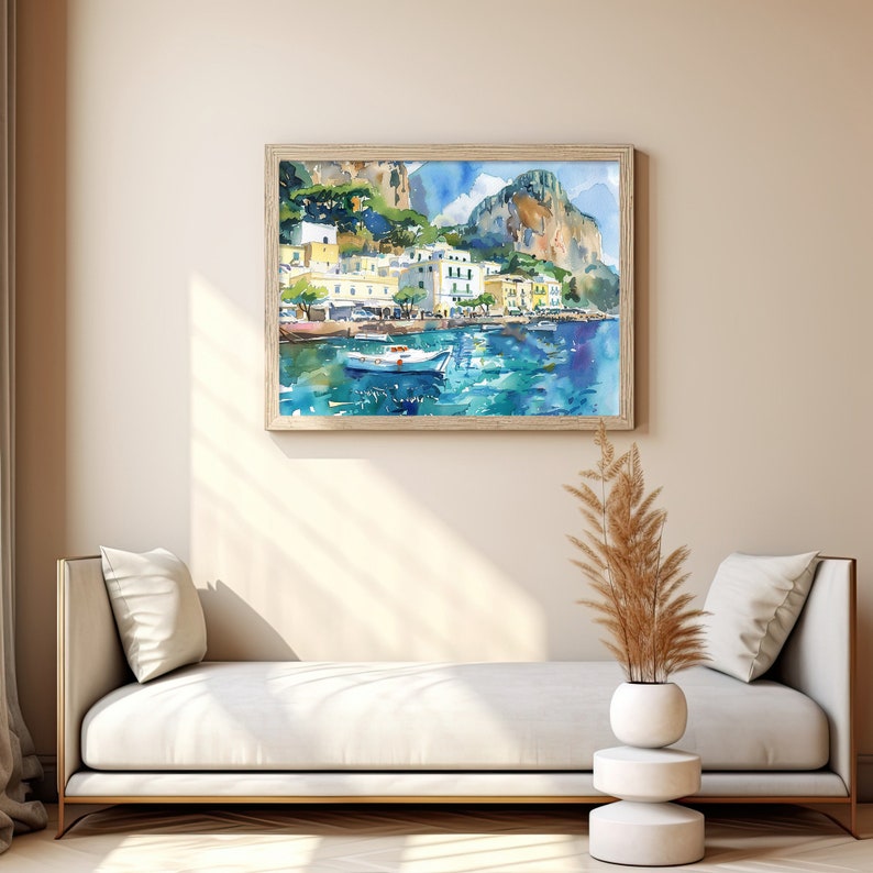 Capri Island Watercolor Painting Italian Seascape Artprint Italy ...