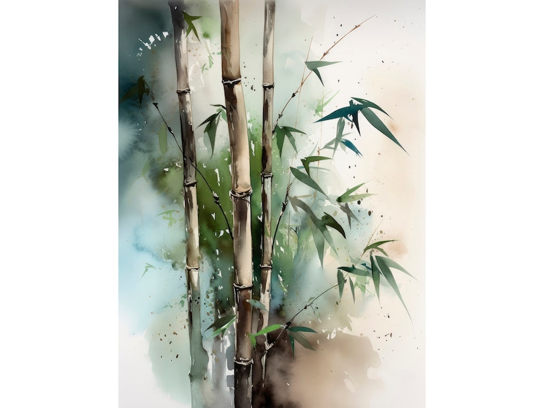 Bamboo Watercolor Art Print Bamboo Tree Painting Minimalist - Etsy