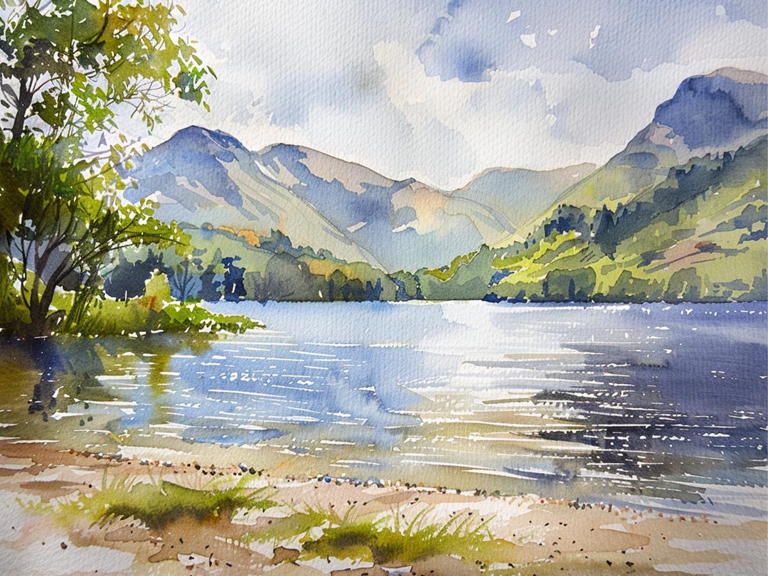 Lake Windermere Watercolor Painting Lake District Landscape Art Print ...