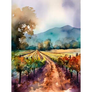 Sonoma Country Watercolor Art Print California Winery Painting Vineyard Artwork Poster Art Print ...