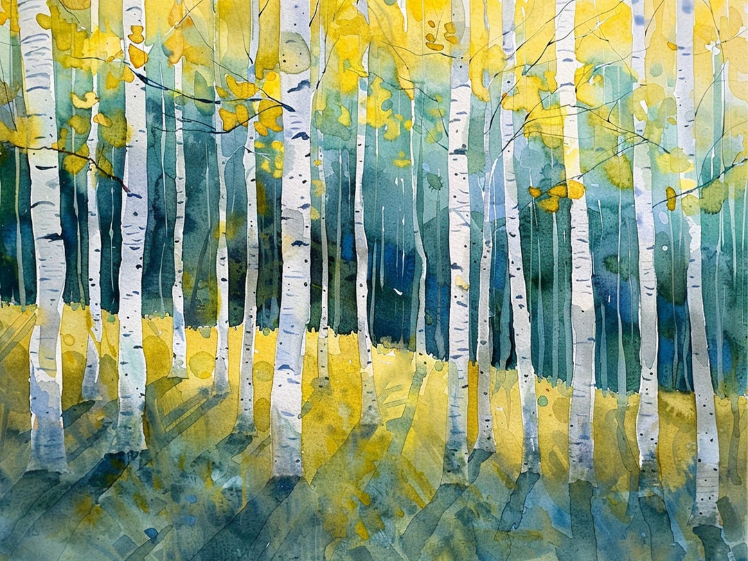 Aspen Forest Watercolor Art Print Birch Trees Watercolor Painting ...