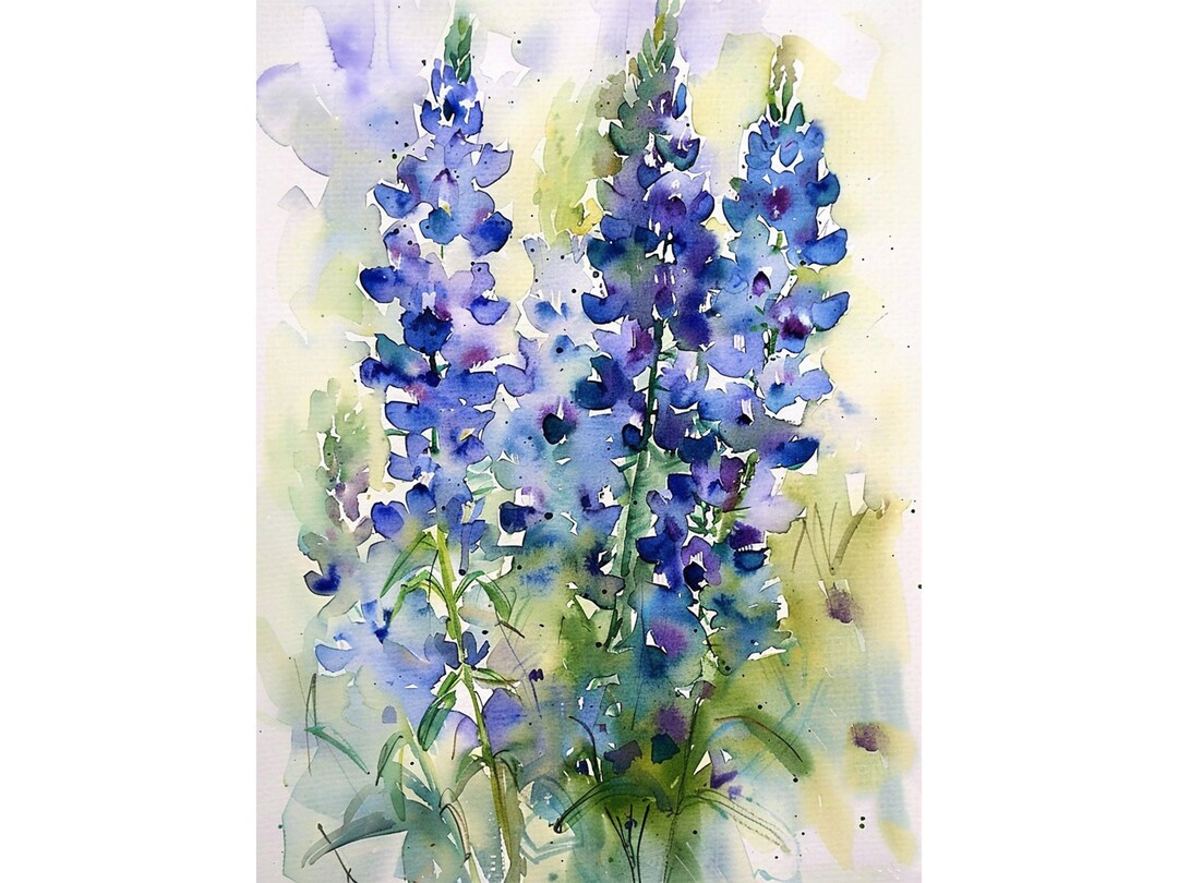 Bluebonnet Watercolor Art Print Floral Wall Painting Flowers Watercolor ...
