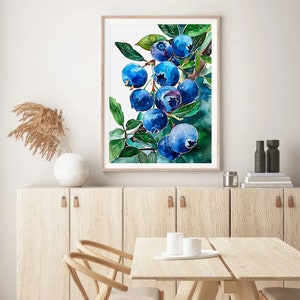 Blueberry Watercolor Painting Berry Art Print Floral Wall Art Print ...
