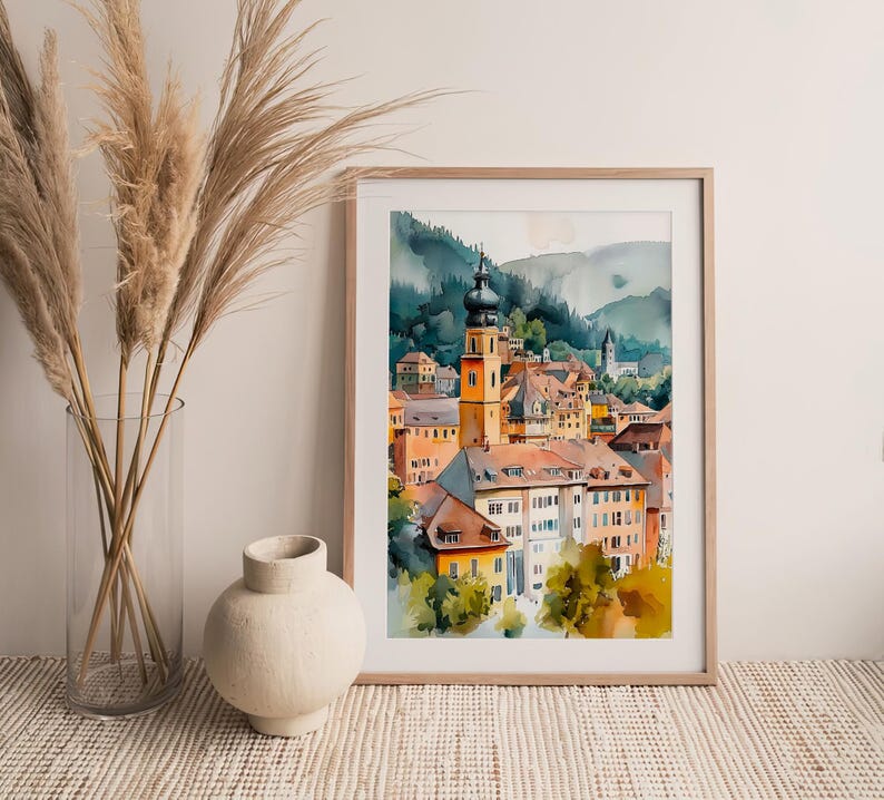 Heidelberg Cityscape Watercolor Painting Germany Watercolor Art Print ...