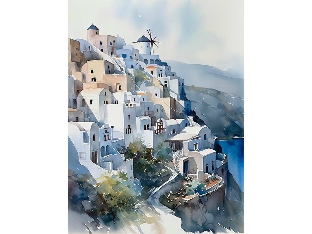 Mykonos Watercolor Painting Greece Seascape Art Print Travel Poster ...