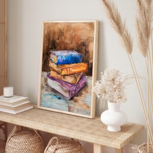 Books Watercolor Painting Old Book Library Art Print Books Farmhouse ...
