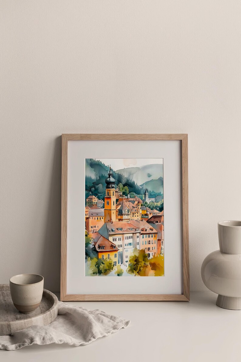 Heidelberg Cityscape Watercolor Painting Germany Watercolor Art Print ...